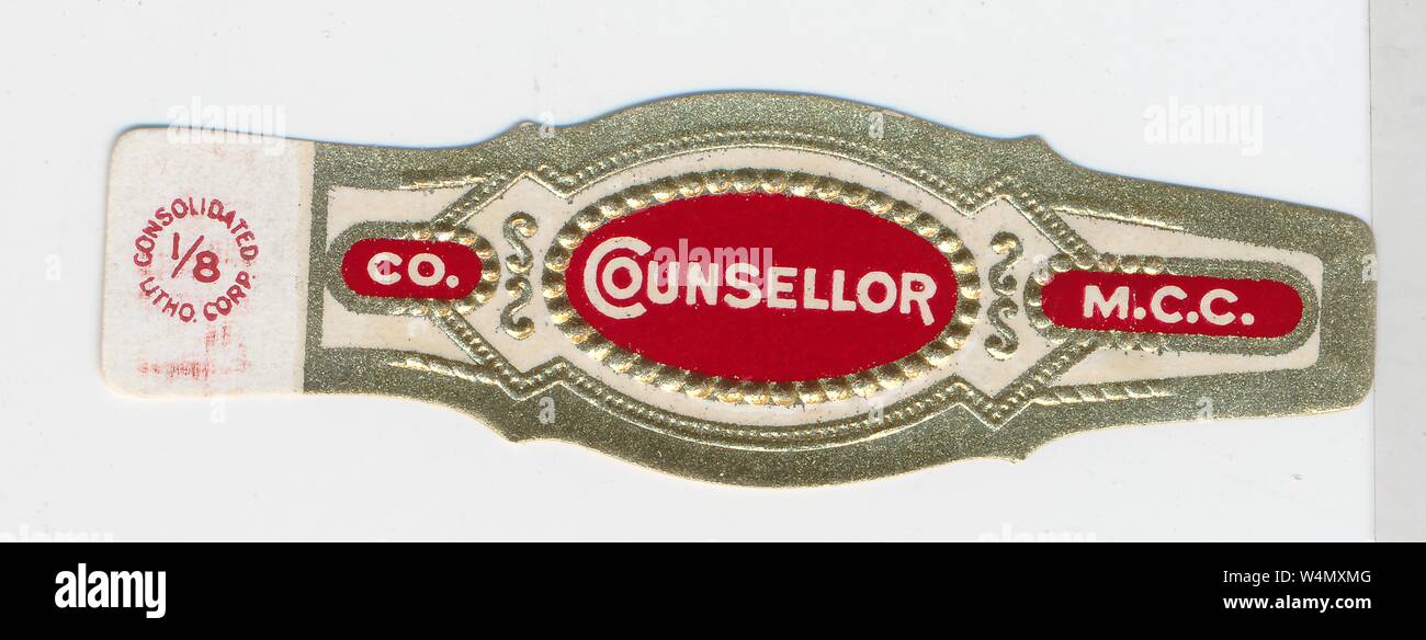 Vintage Counsellor brand cigar band or label, with gilded, embossed ...