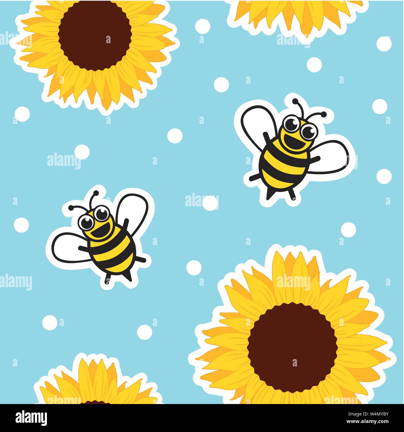 seamless pattern honey bee and sunflower on blue background vector ...