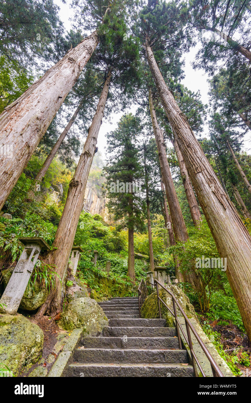 Walking trail to Yamadera Mountain Temple in Yamagata, Japan Stock ...