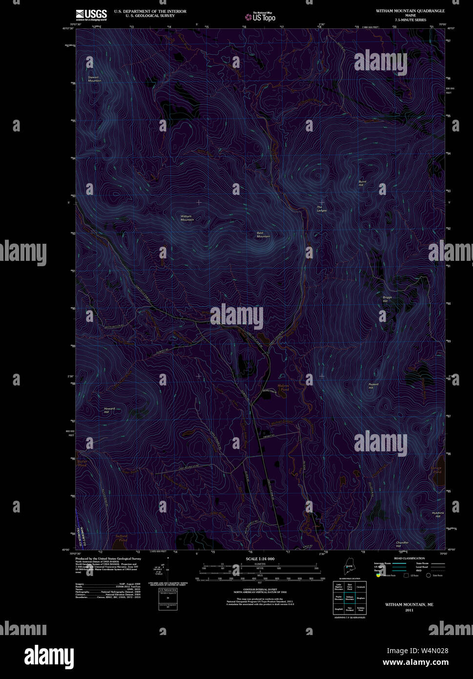 Maine USGS Historical Map Witham Mountain 20110909 TM Inversion ...
