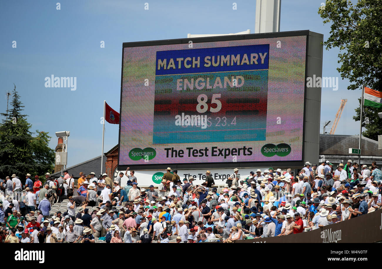 General View of Englands score on the scoreboard during day one of the ...