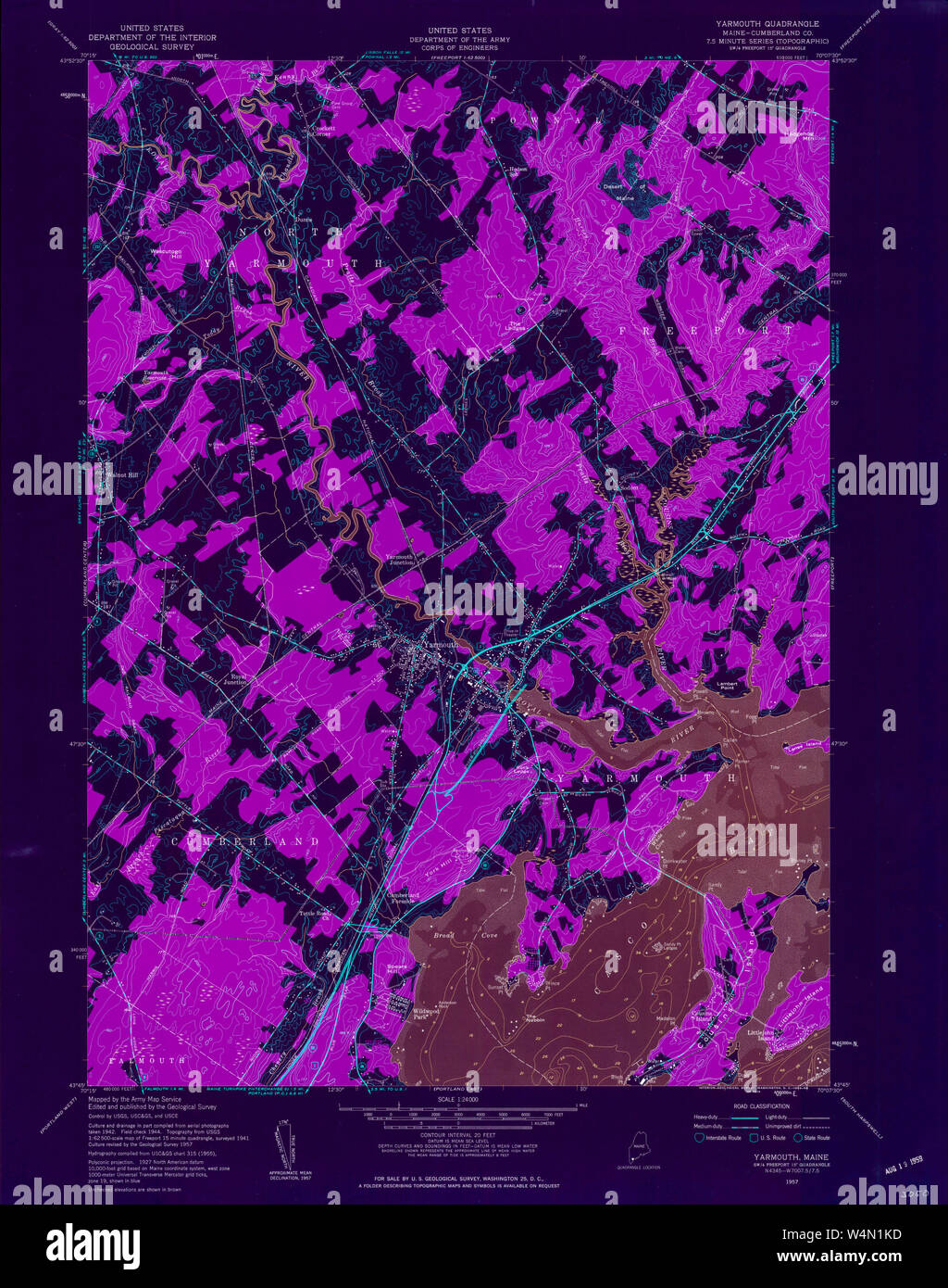 Maine USGS Historical Map Yarmouth 807334 1957 24000 Inversion ...