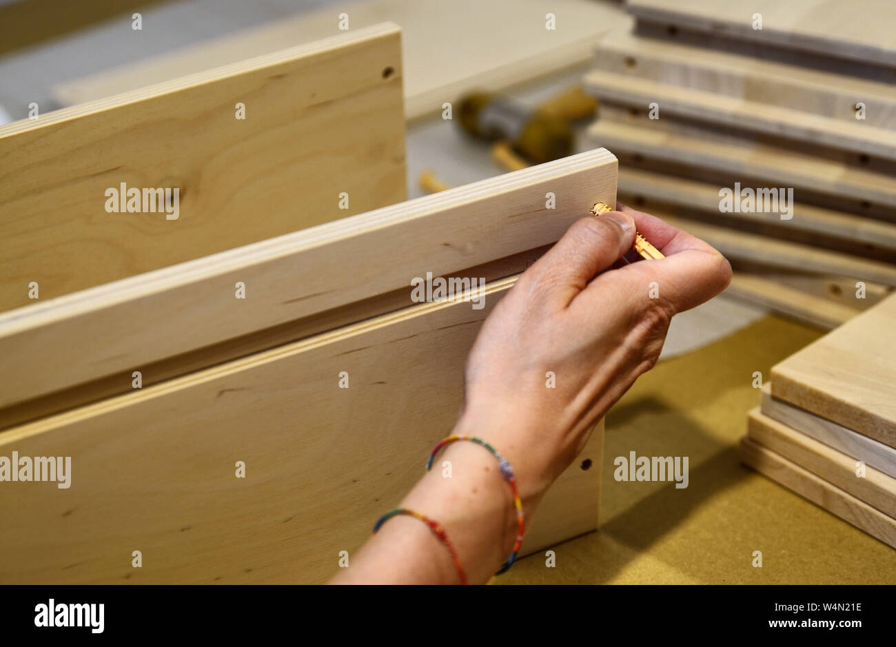 Turin, Piedmont, Italy. July 2019. Assembly of an Ikea furniture drawer ...