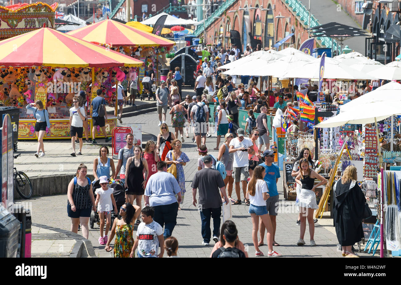Brighton UK 24th July 2019 - Brighton beach is packed again as the hot ...