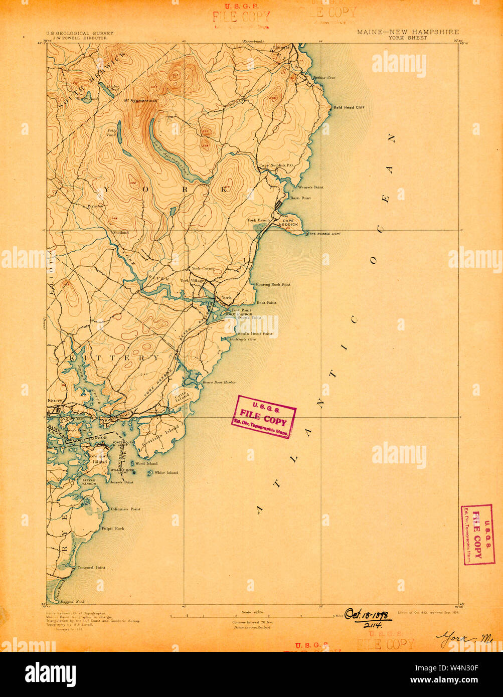 Maine USGS Historical Map York 807747 1893 62500 Restoration Stock ...