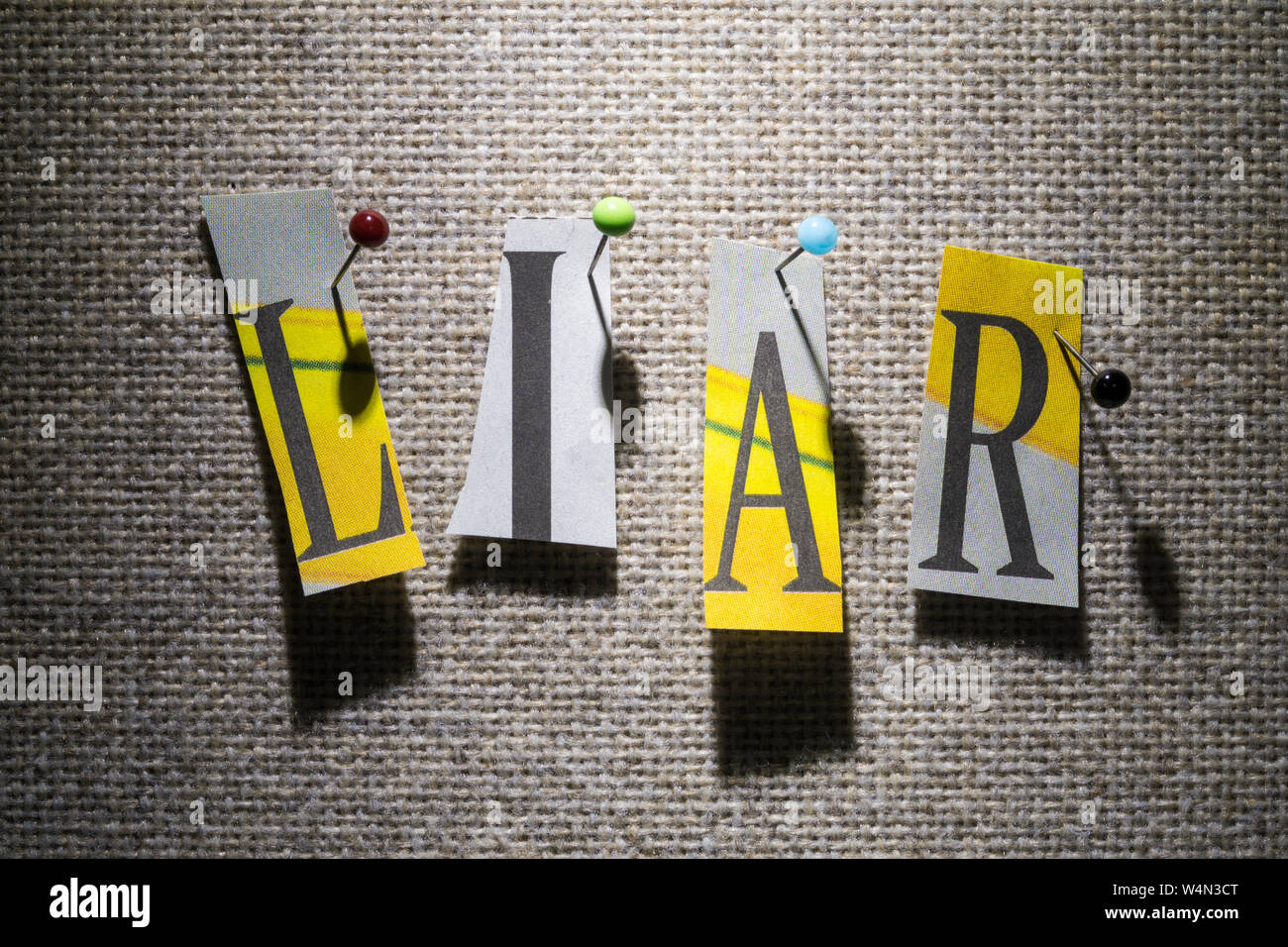 The word Liar on a bulletin board using cut-out paper letters in the ...