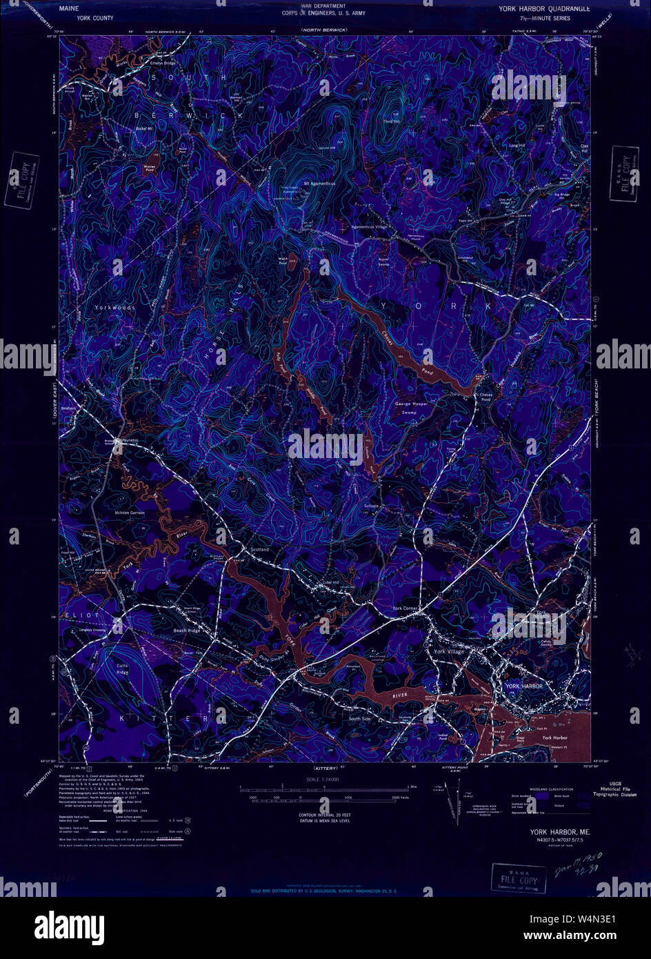 Maine USGS Historical Map York Harbor 461051 1944 24000 Inversion ...