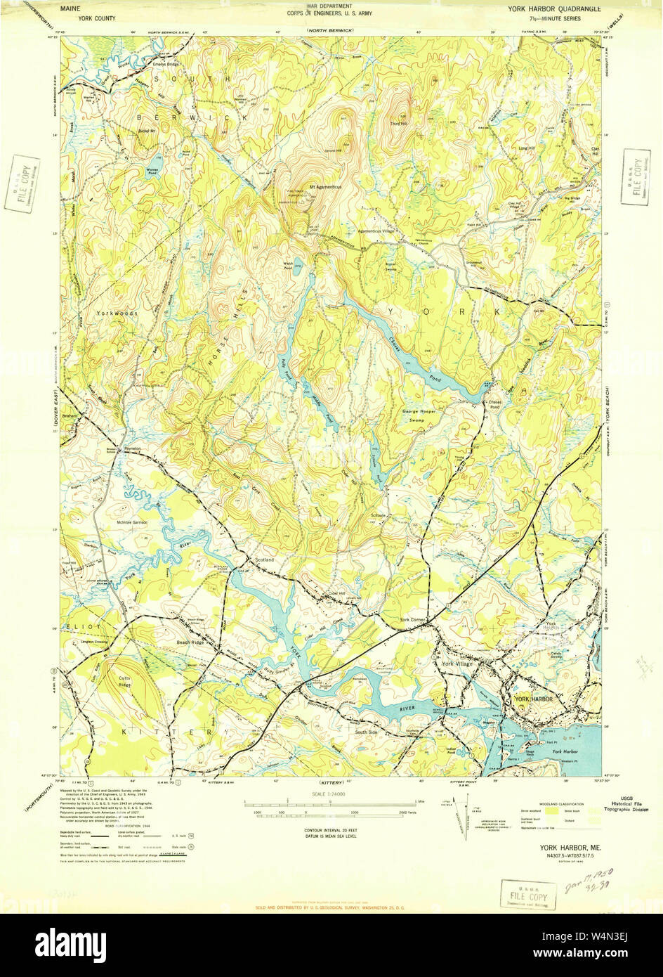 Maine USGS Historical Map York Harbor 461051 1944 24000 Restoration ...