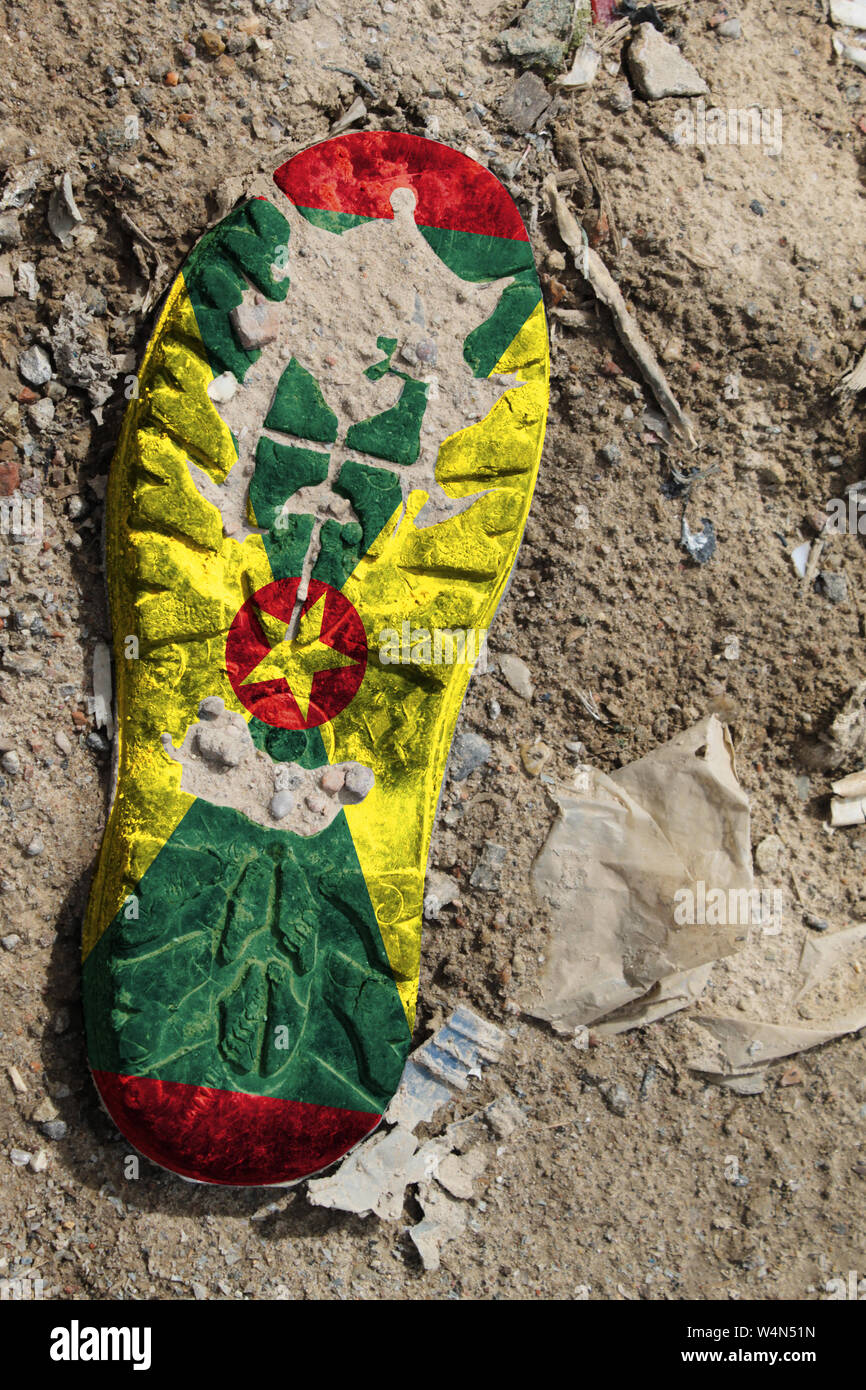 The flag of Grenada is depicted on the sole of an old boot. Ecology ...