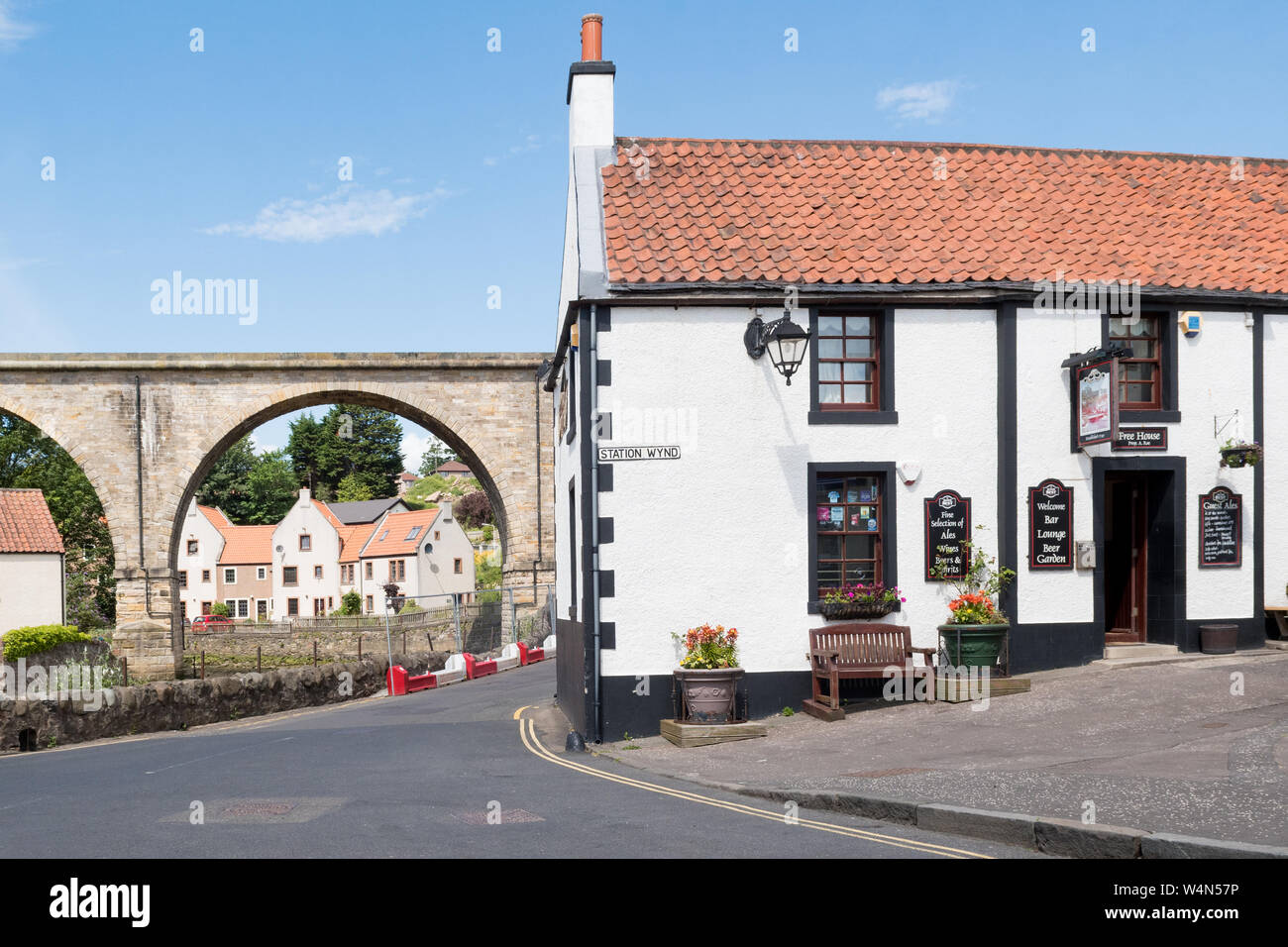 Lower Largo old railway viaduct and Railway Inn, Lower Largo, Fife ...