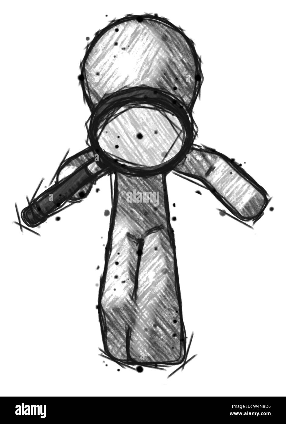 Sketch design mascot man looking down through magnifying glass Stock ...