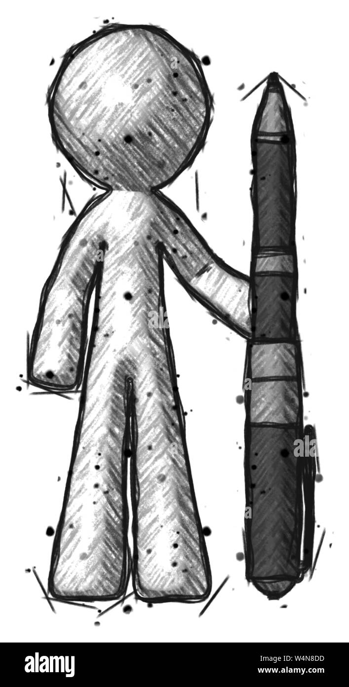 Sketch design mascot man holding large pen Stock Photo - Alamy