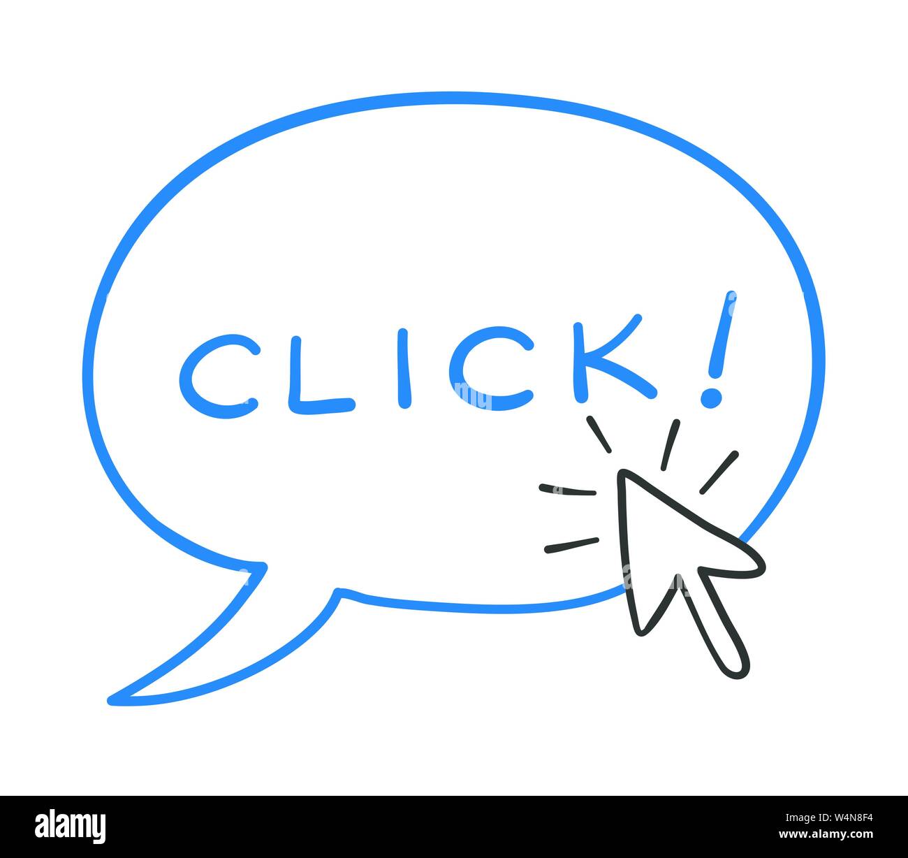 Vector hand-drawn illustration of speech bubble with click word and ...