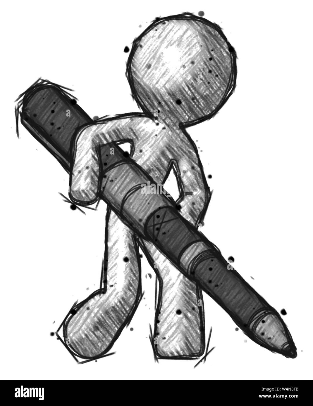 Sketch design mascot man writing with a huge pen Stock Photo - Alamy