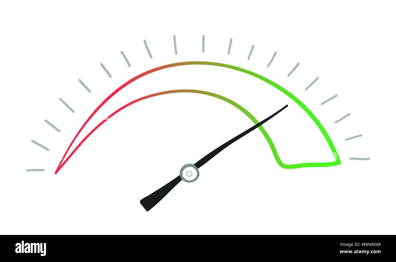 Vector hand-drawn illustration of speedometer. Colored outlines and ...
