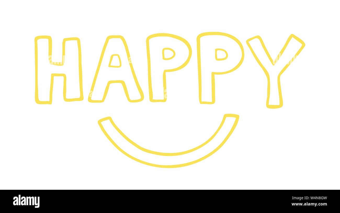 Vector hand-drawn illustration of happy word with smiling mouth ...
