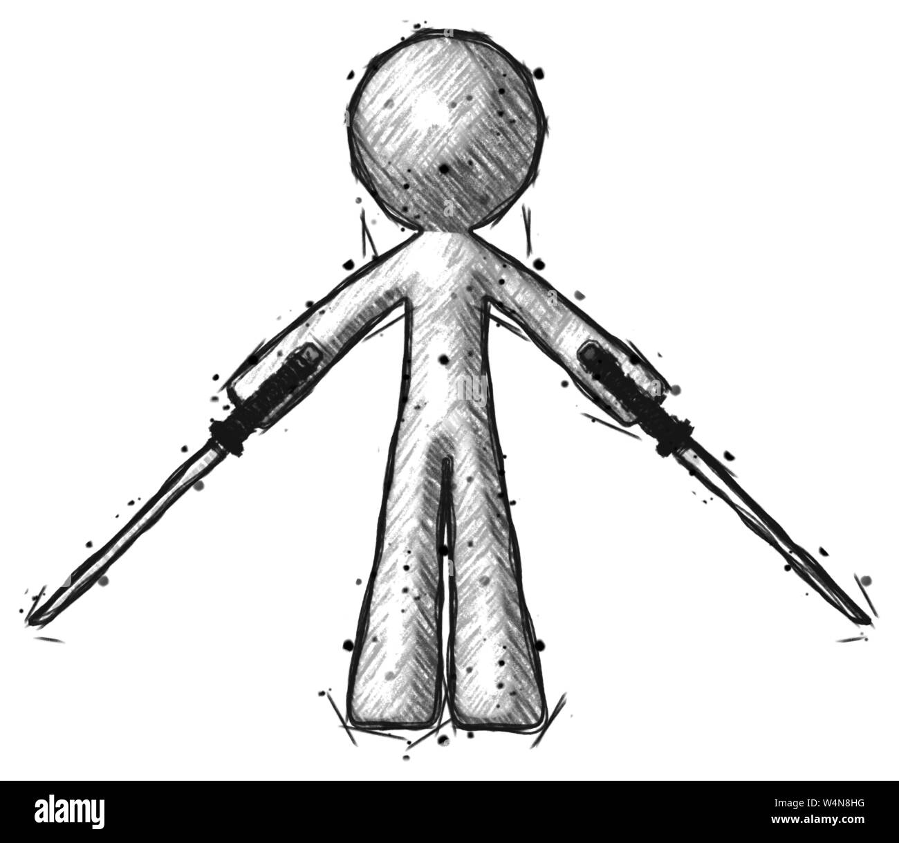 Sketch design mascot man posing with two ninja sword katanas Stock ...