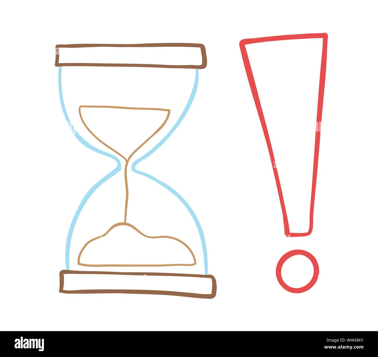 Vector hand-drawn illustration of sand watch with exclamation mark ...