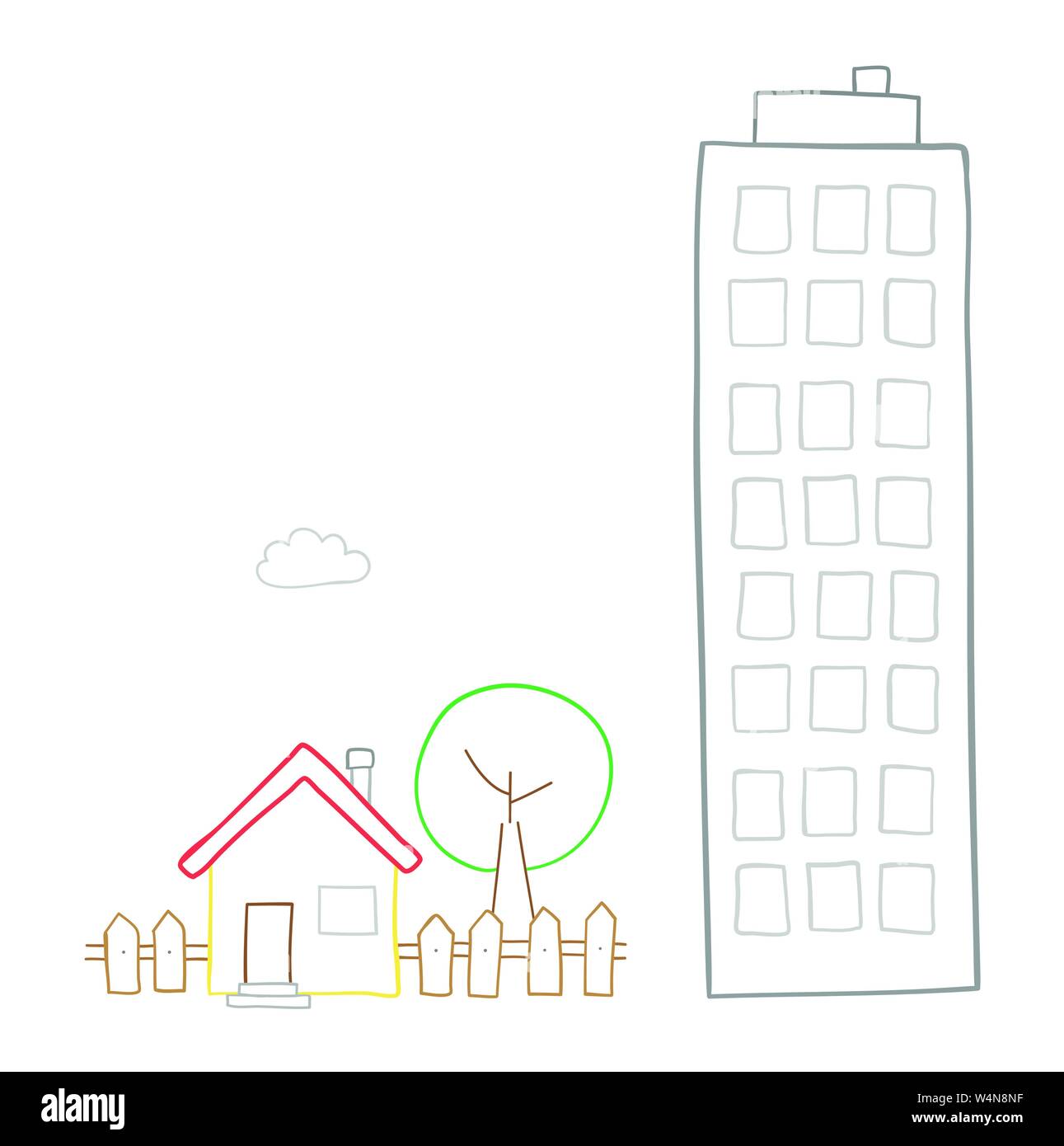 Hand drawn real family house Cut Out Stock Images & Pictures - Alamy