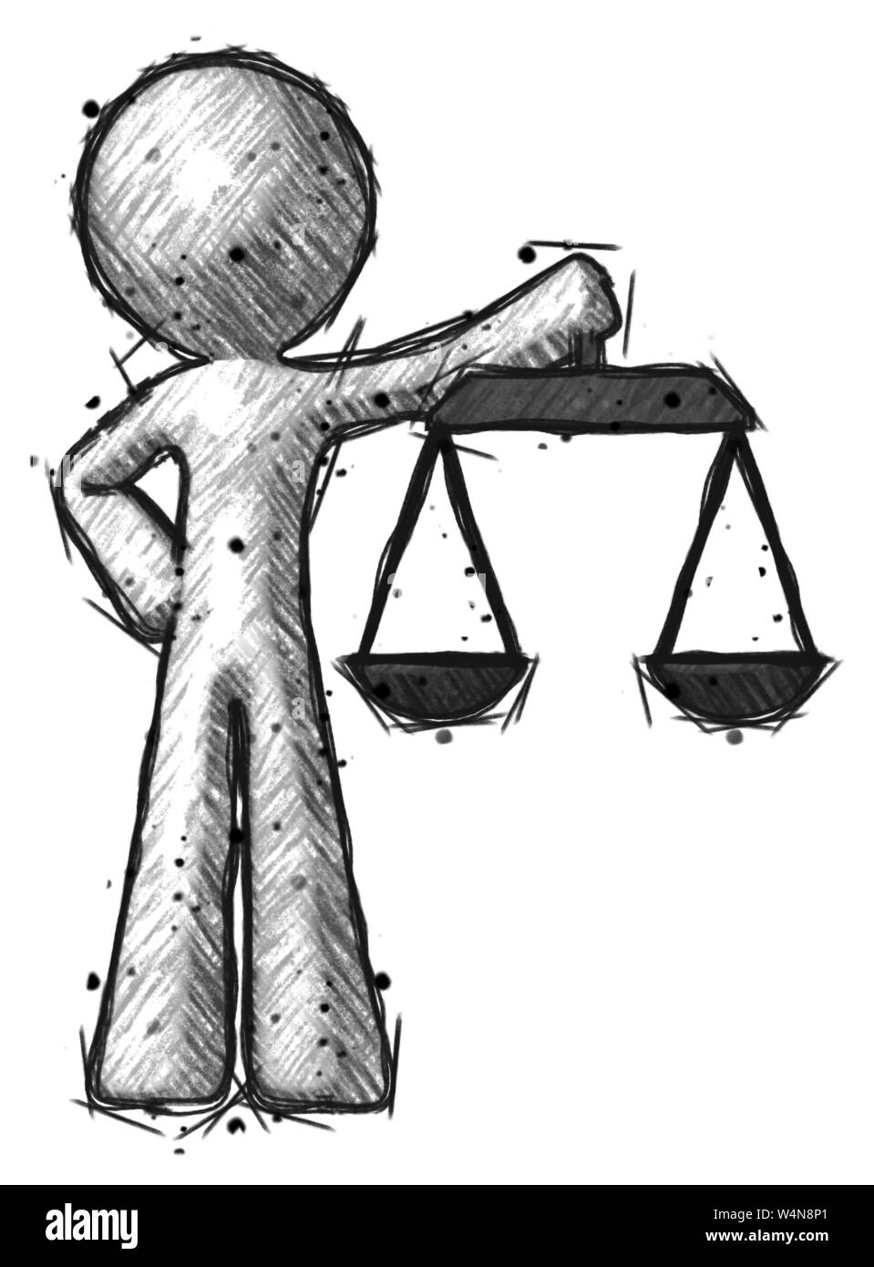 Sketch design mascot man holding scales of justice Stock Photo - Alamy
