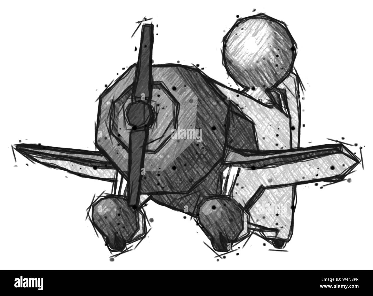 Sketch design mascot man flying in geebee stunt plane viewed from below ...