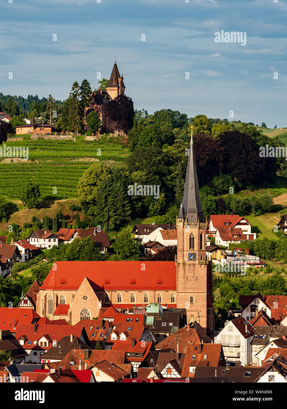 Colorful landscape view of little village Kappelrodeck in Black Forest ...