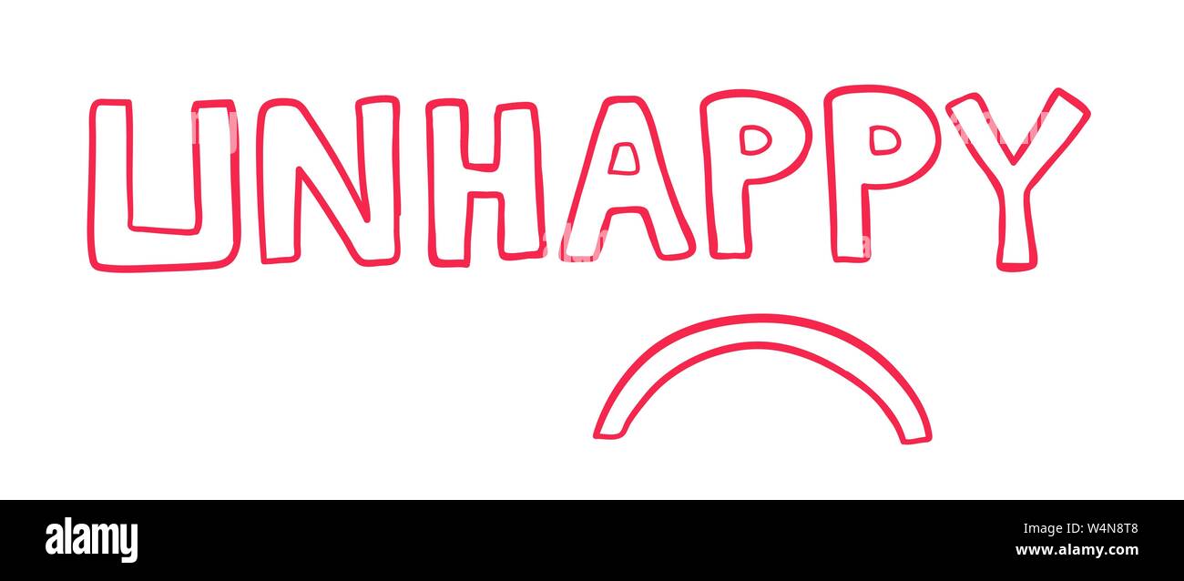 Vector hand-drawn illustration of unhappy word with smiling mouth ...