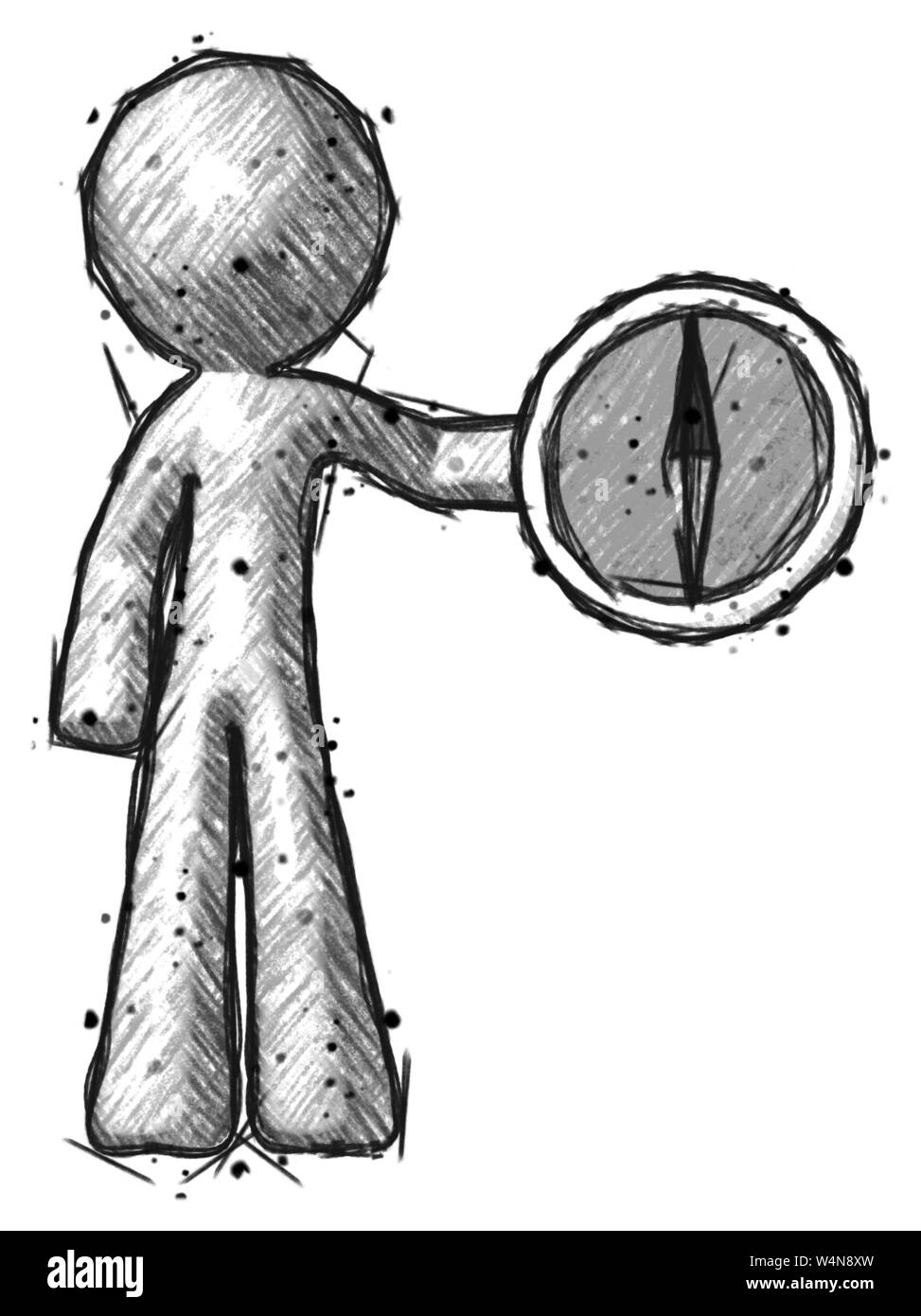 Sketch design mascot man holding a large compass Stock Photo - Alamy