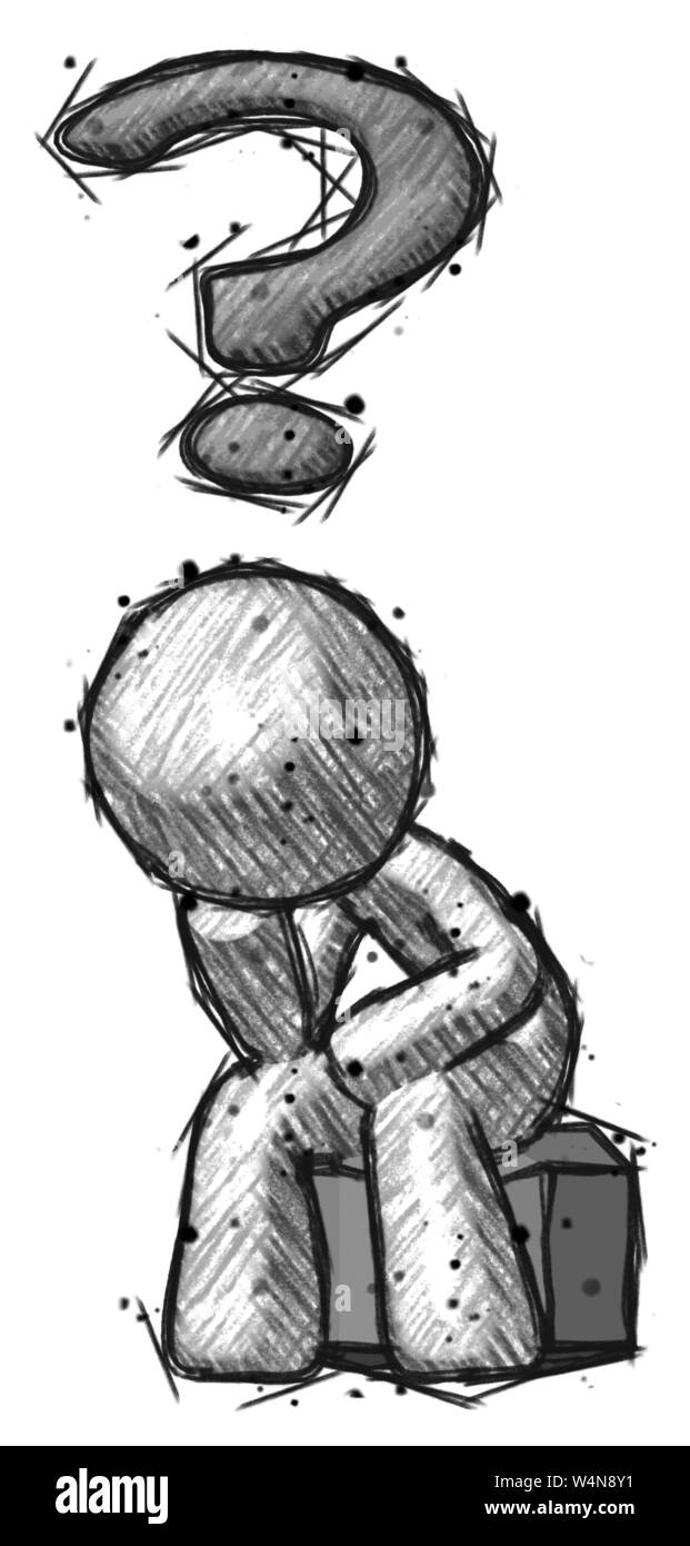 Sketch design mascot man thinker question mark concept Stock Photo - Alamy