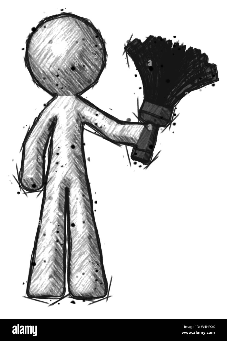 Sketch design mascot man holding feather duster facing forward Stock ...