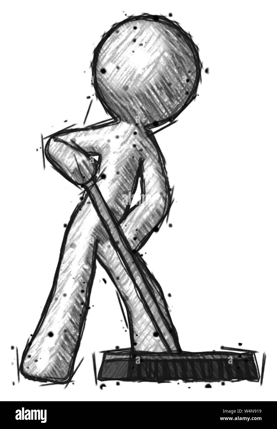 Sketch design mascot man cleaning services janitor sweeping floor with ...