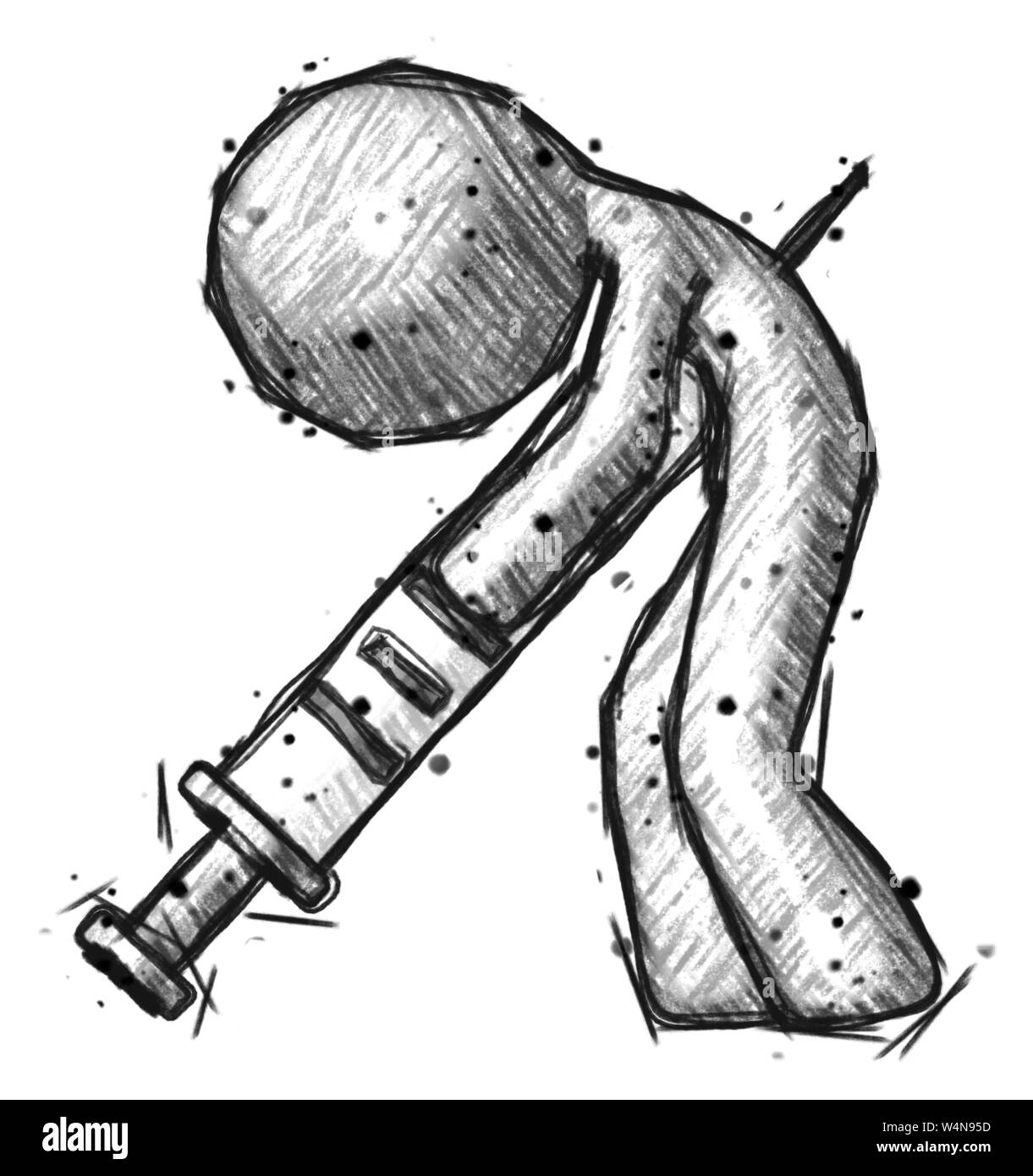 Sketch design mascot man lethal injection, impaled on syringe Stock ...