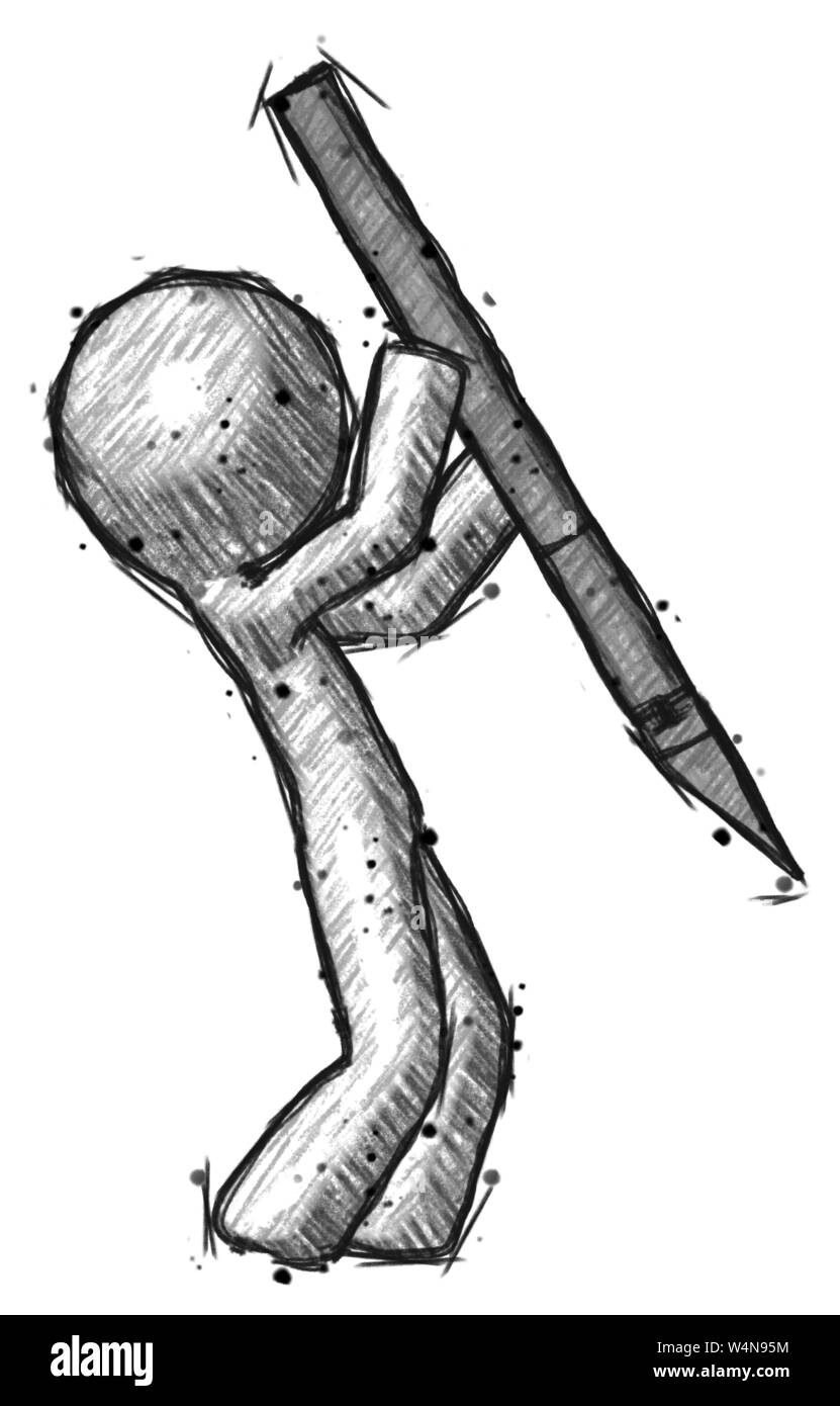 Sketch design mascot man stabbing or cutting with scalpel Stock Photo ...