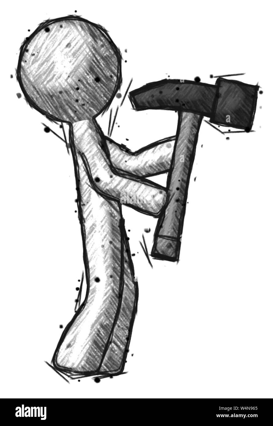 Sketch design mascot man hammering something on the right Stock Photo ...
