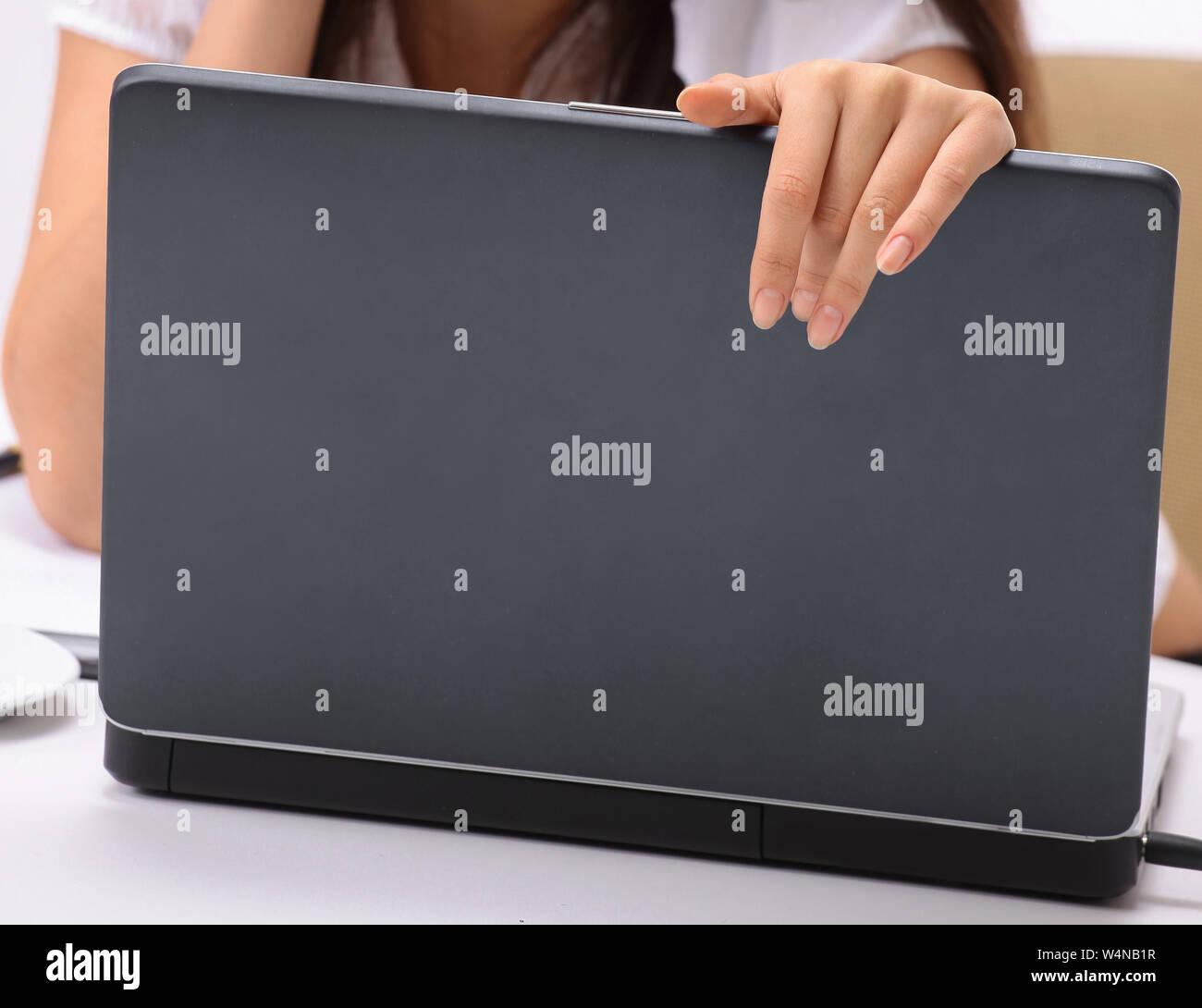 closeup.business woman opening a laptop. people and technology Stock ...