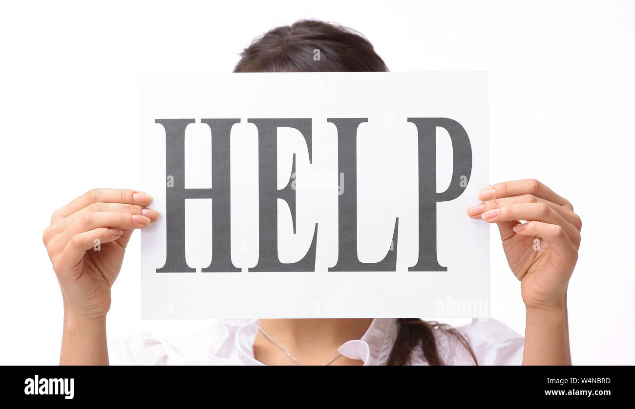 closeup. business woman showing poster with the word help. isolated on ...