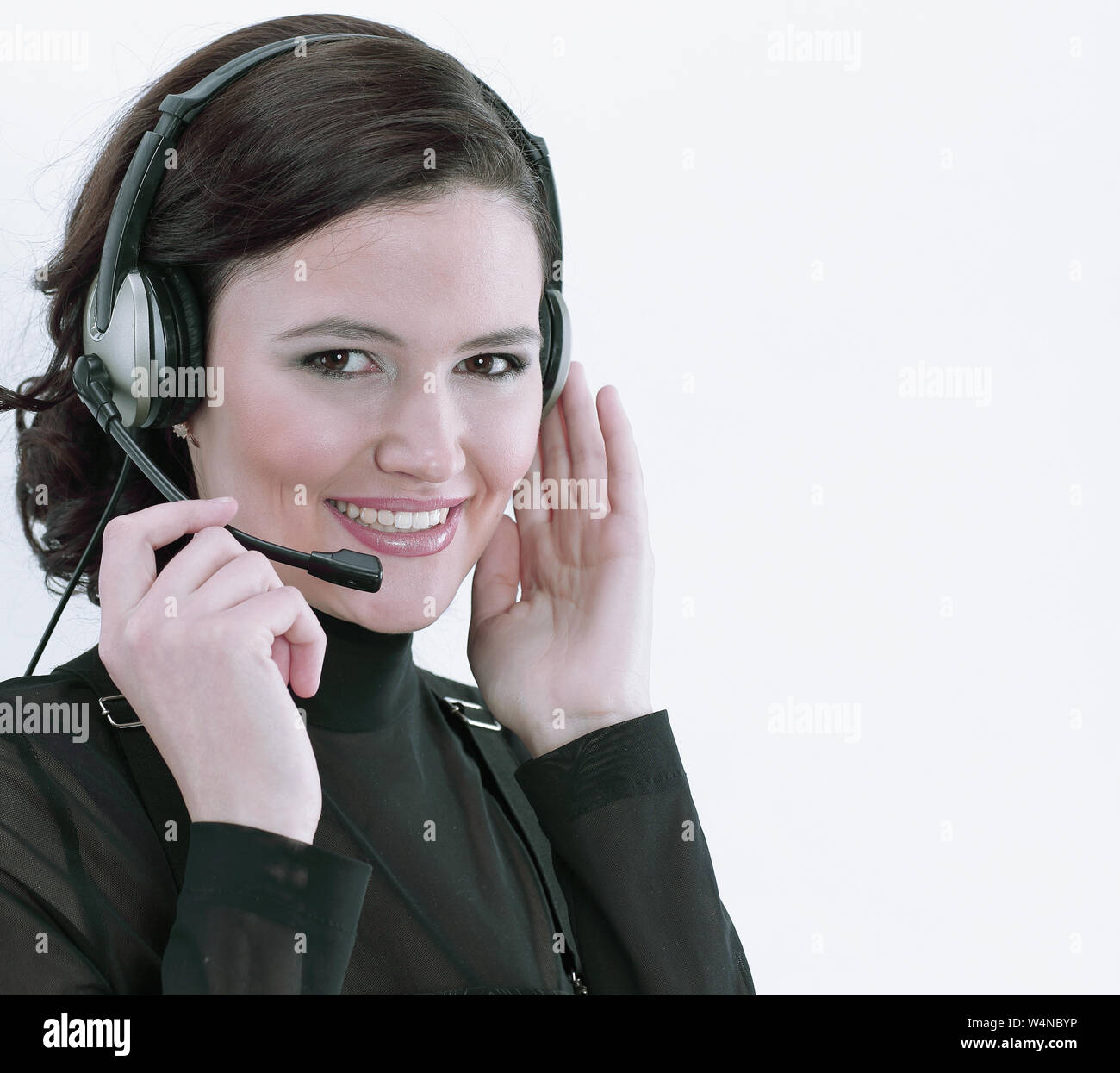 closeup.portrait of an employee call center.isolated on white.photo ...