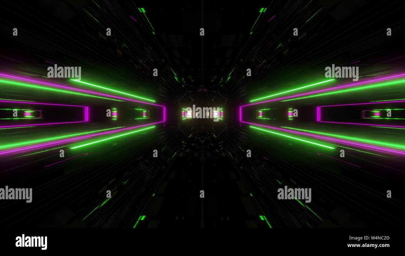 futuristic science-fiction lights glowing tunnel corridor 3d ...