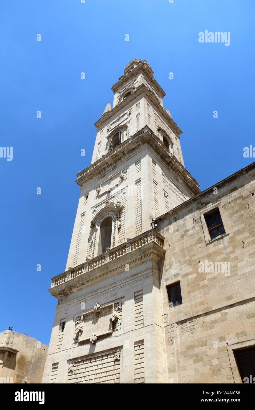 Lecce Cathedral bell tower in Italy. Baroque architecture - campanile ...