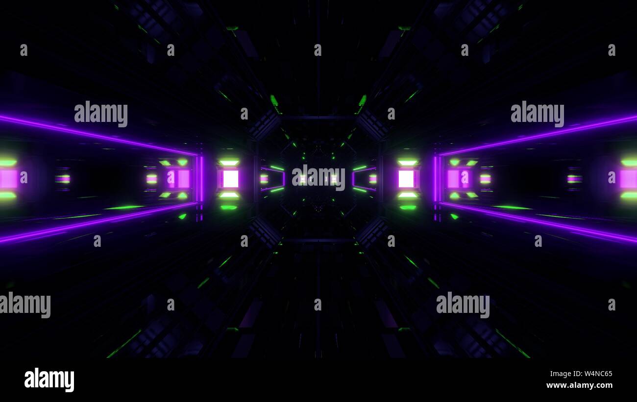 futuristic science-fiction lights glowing tunnel corridor 3d ...