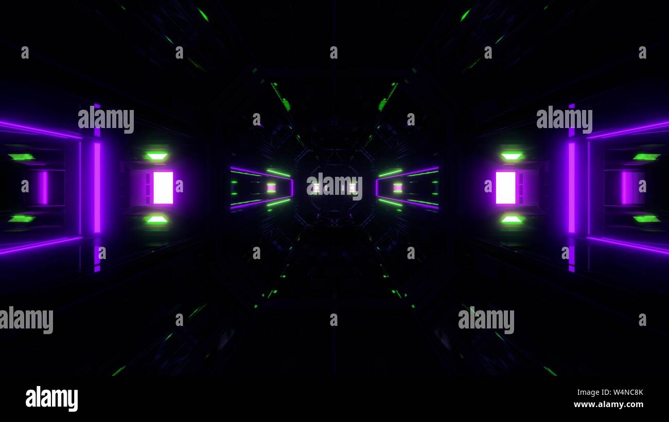 futuristic science-fiction lights glowing tunnel corridor 3d ...