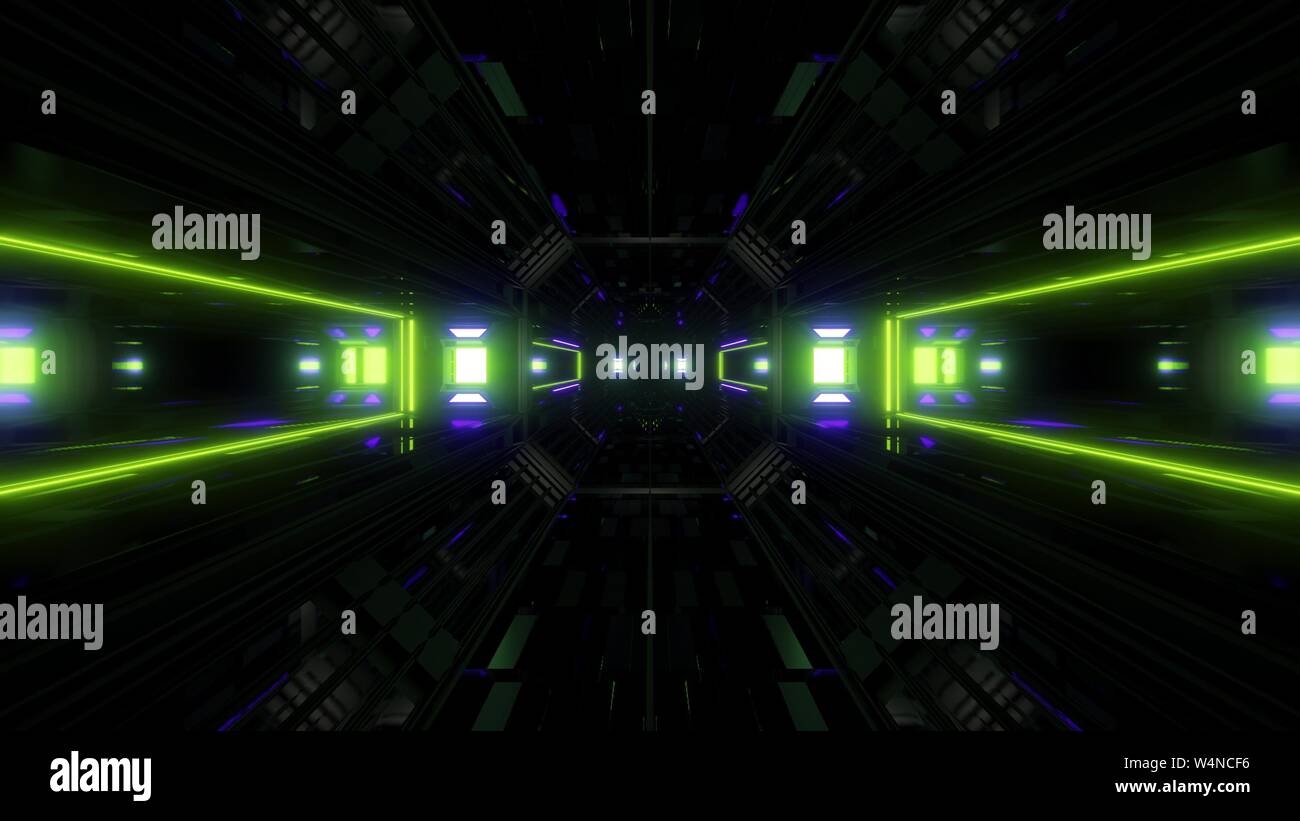 futuristic science-fiction lights glowing tunnel corridor 3d ...