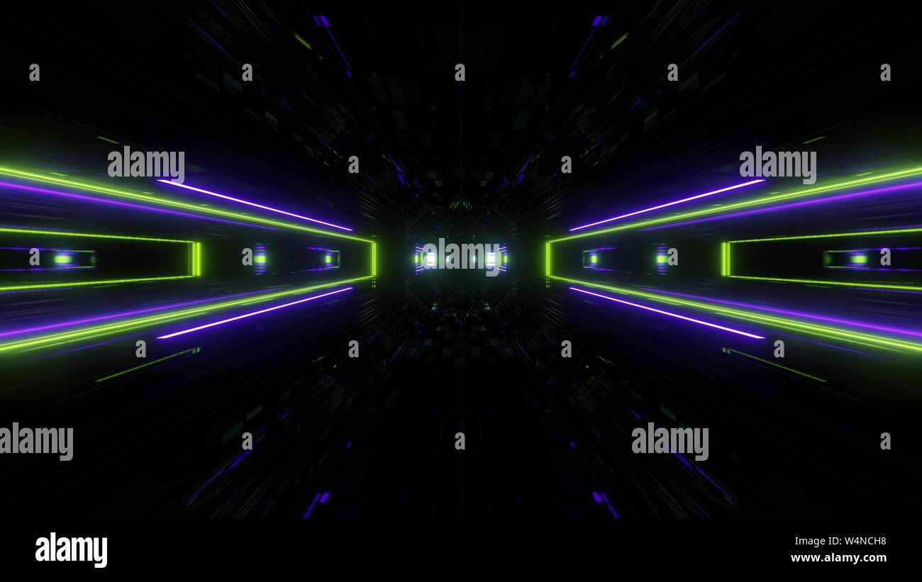 futuristic science-fiction lights glowing tunnel corridor 3d ...