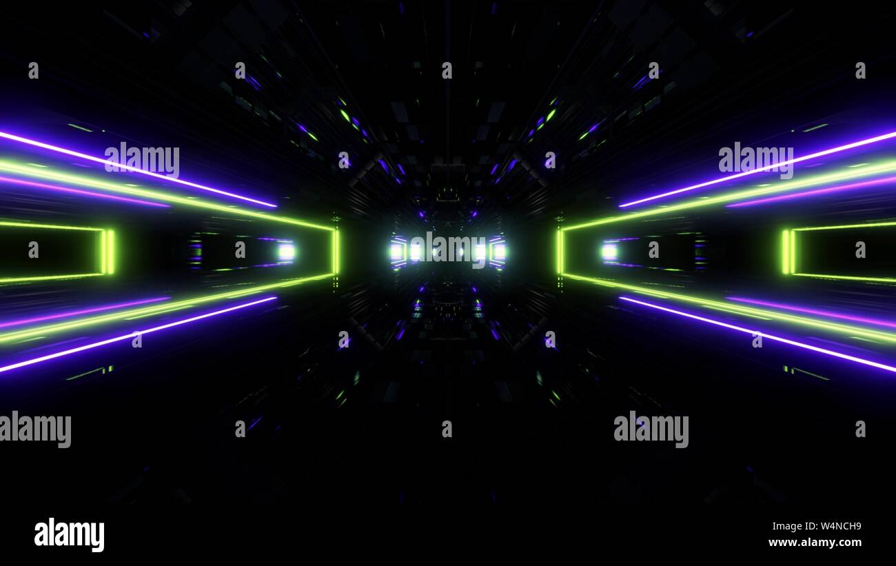 futuristic science-fiction lights glowing tunnel corridor 3d ...