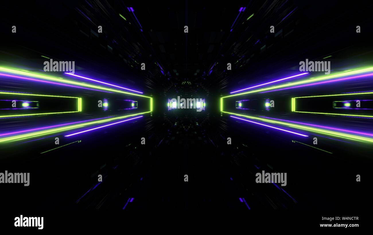 futuristic science-fiction lights glowing tunnel corridor 3d ...
