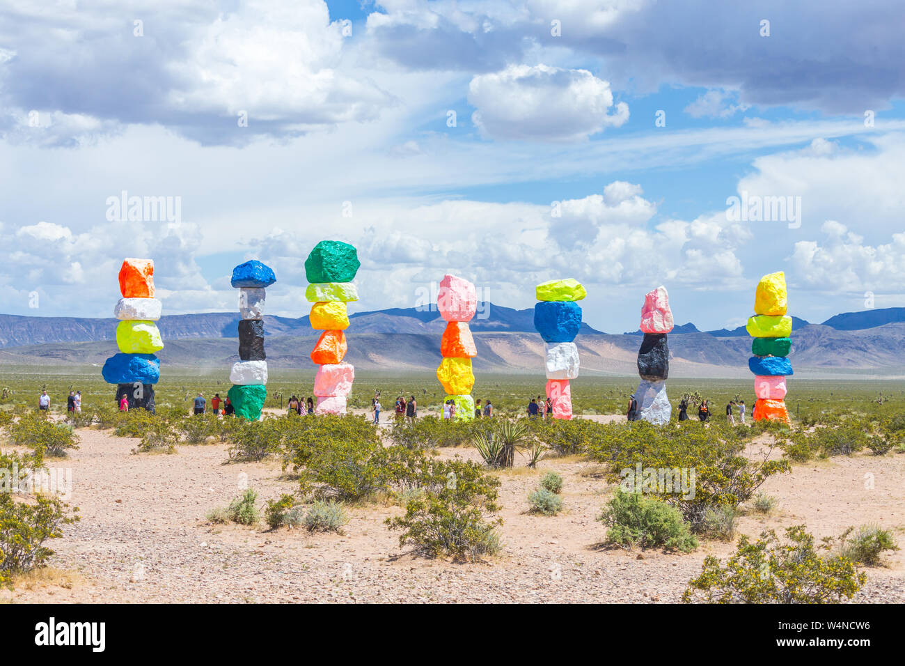 LAS VEGAS, NEVADA, USA - 12 MAY, 2019: Seven Magic Mountains art ... LAS VEGAS, NEVADA, USA - 12 MAY, 2019: Seven Magic Mountains art ...