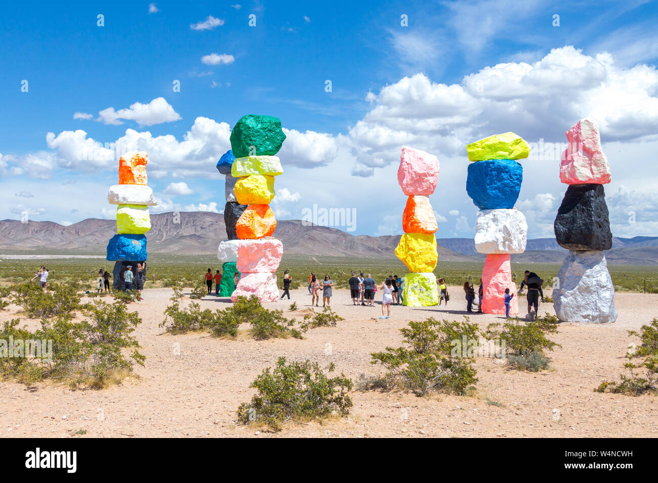 LAS VEGAS, NEVADA, USA - 12 MAY, 2019: Seven Magic Mountains art ... LAS VEGAS, NEVADA, USA - 12 MAY, 2019: Seven Magic Mountains art ...