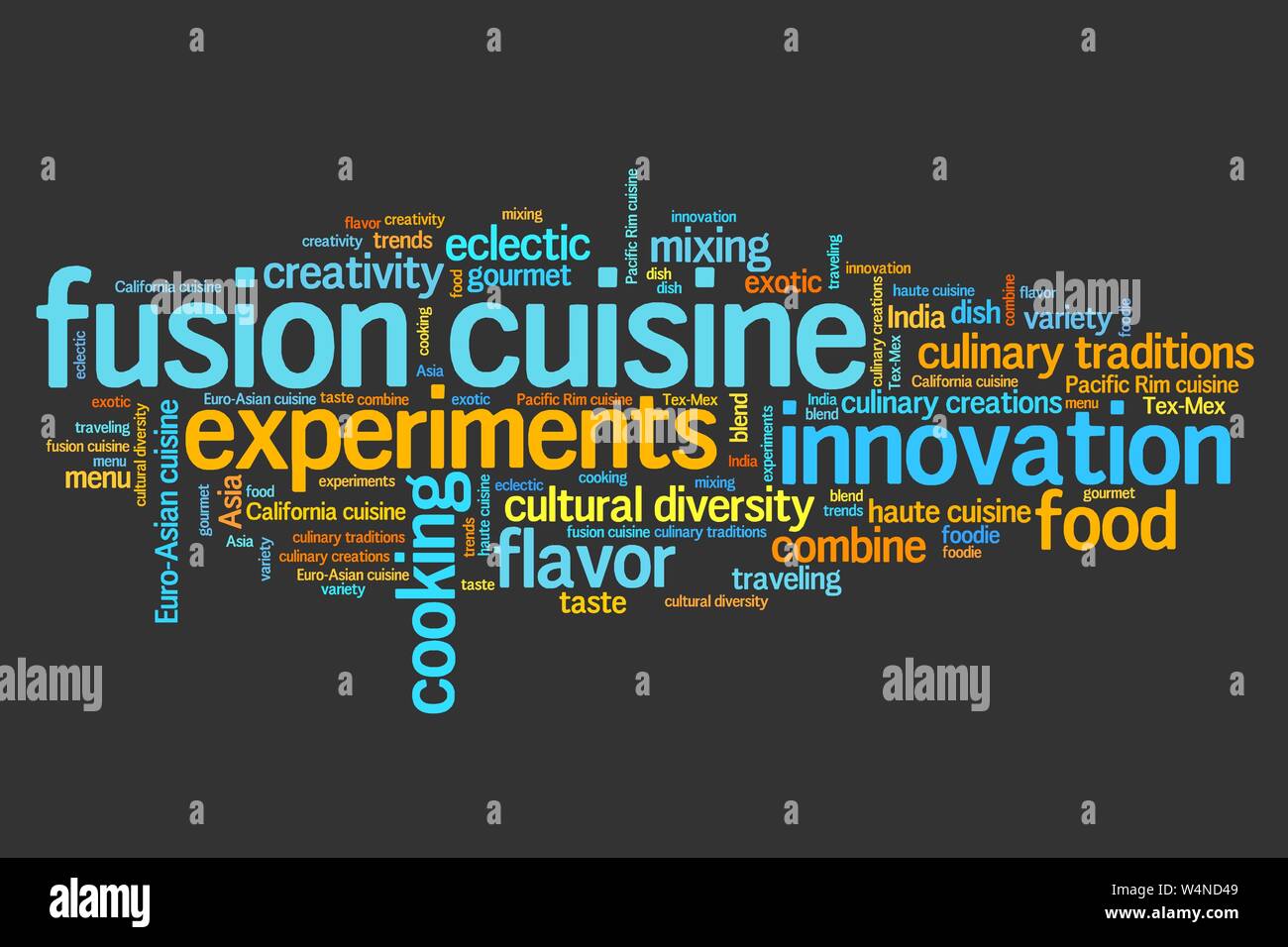 Fusion cuisine - contemporary cooking concepts word cloud illustration ...
