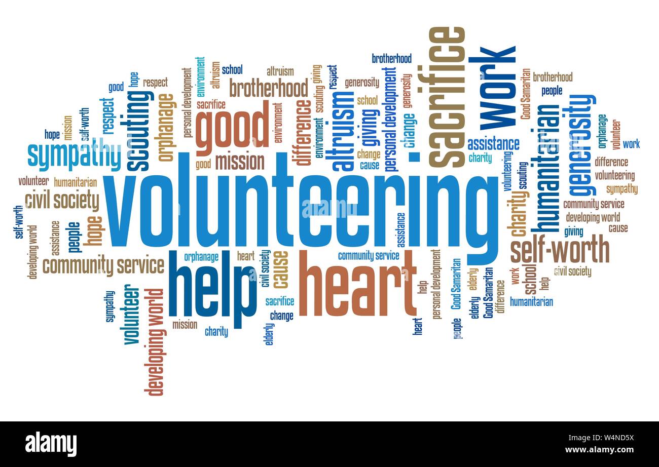 Volunteering issues and concepts word cloud illustration. Word collage ...