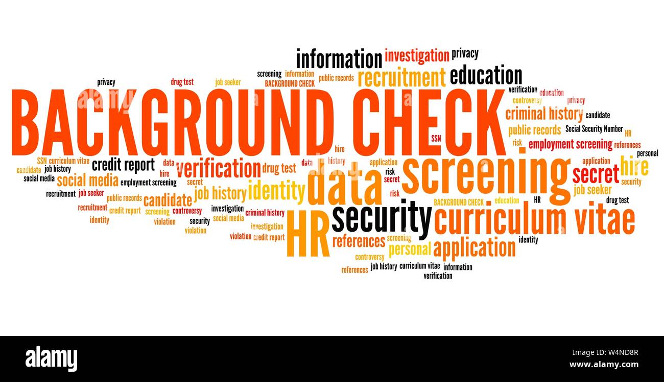 Background check - employment screening. Word cloud concept Stock Photo ...